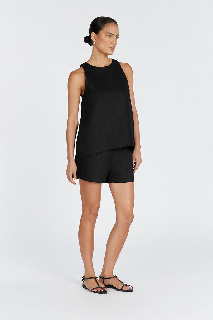 MEG BLACK LINEN SMOCK TOP | Dissh