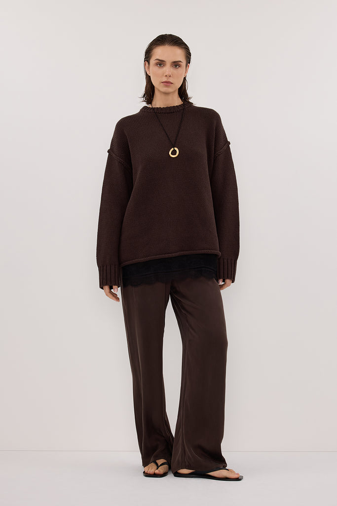 PERCY BITTER CHOC SILK PANT | Dissh