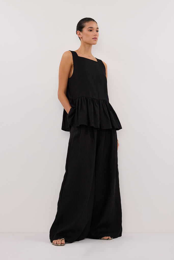 CODY BLACK WIDE LINEN PANT | Dissh