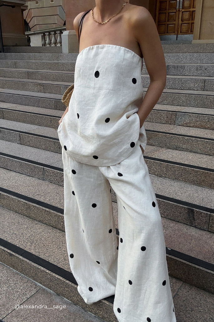 BEVERLY CREAM SPOT STRAPLESS TOP | Dissh