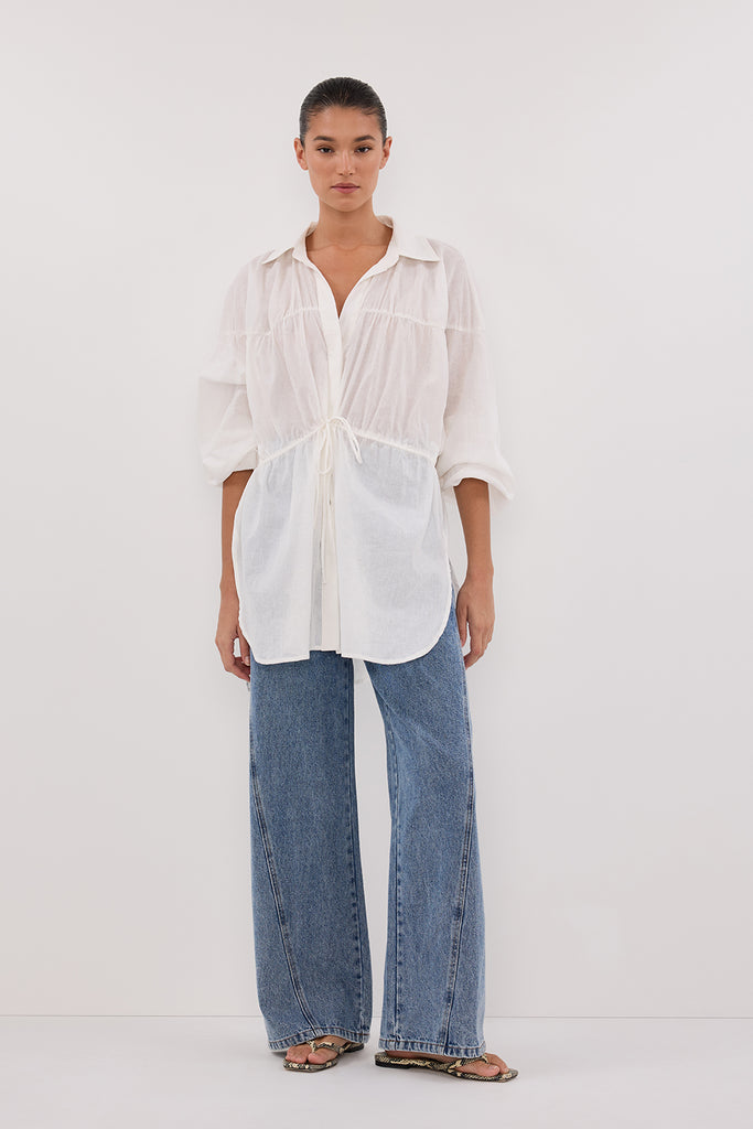 FLOYCE WHITE LINEN LONG SLEEVE TOP | Dissh
