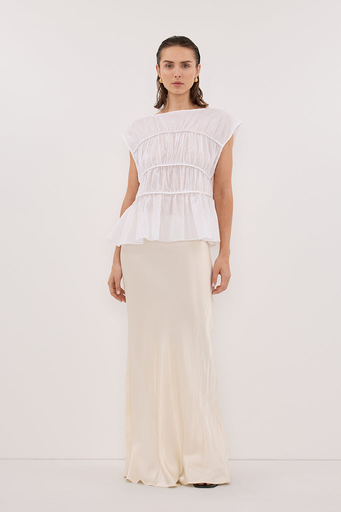 FLYNN WHITE LINEN BLEND TIERED TOP | Dissh