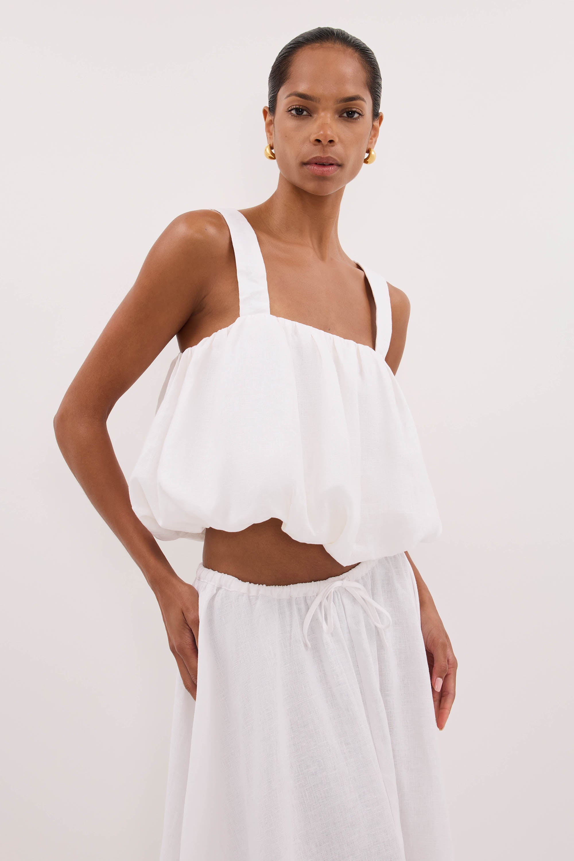 RAVELLO WHITE LINEN BUBBLE TOP – DISSH