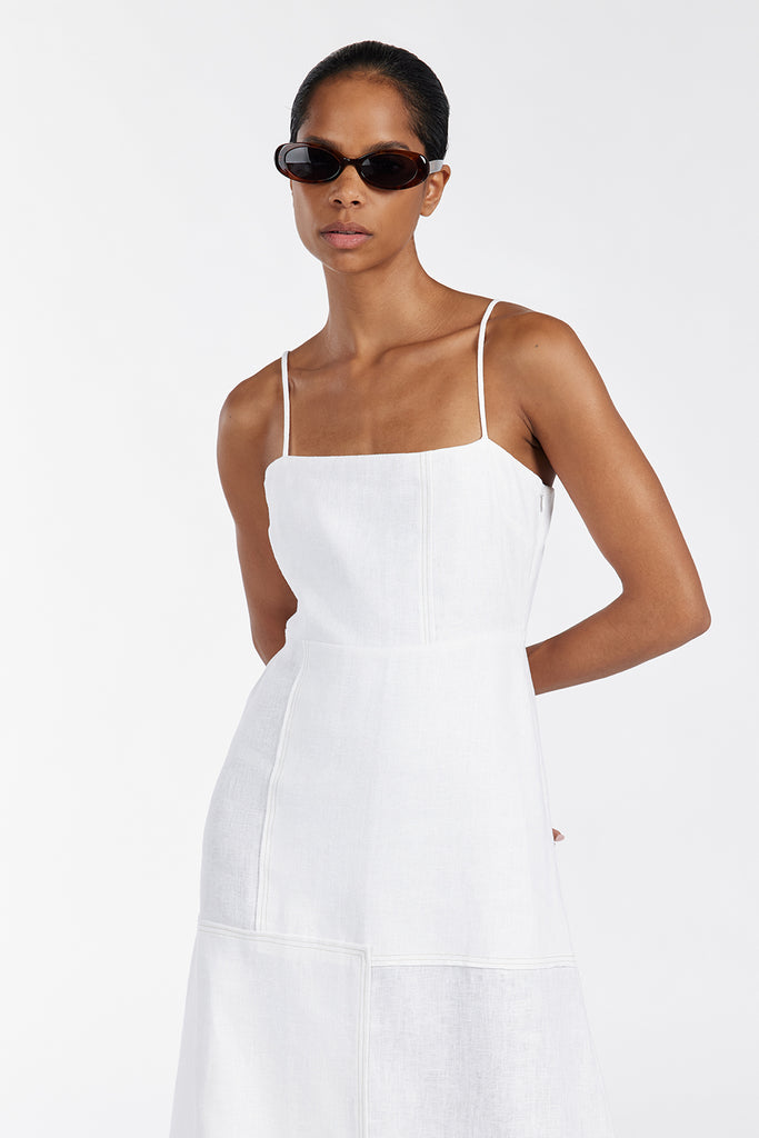 CATIE WHITE PATCHWORK MIDI DRESS | Dissh