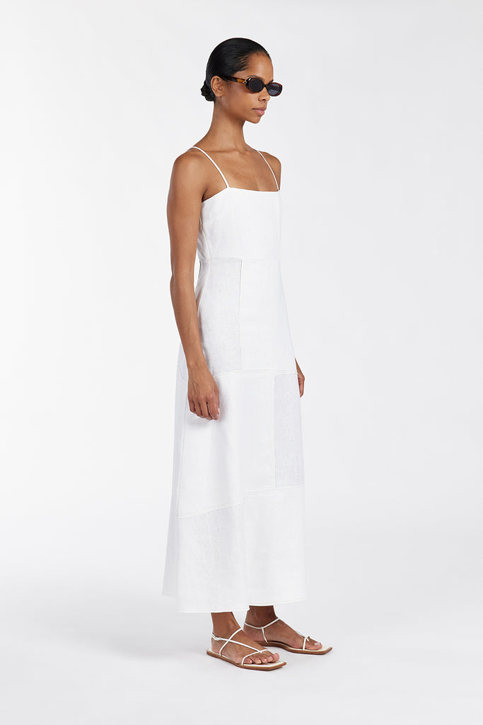 CATIE WHITE PATCHWORK MIDI DRESS | Dissh