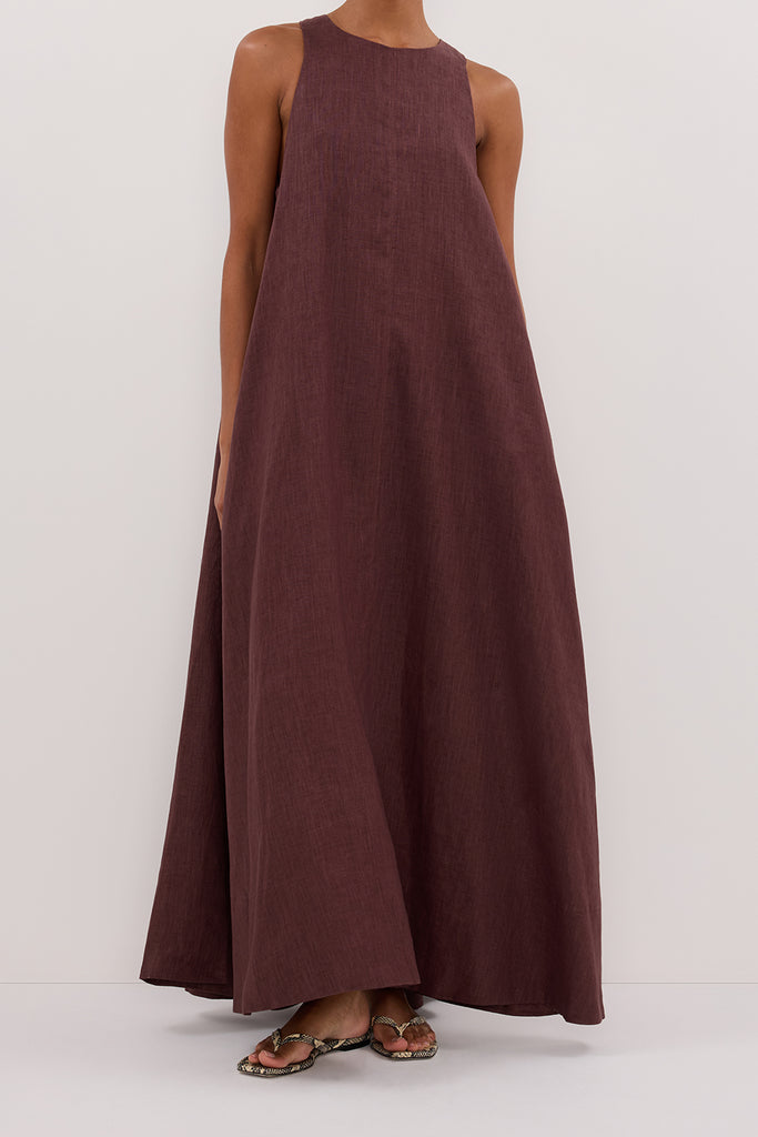 ISABELLE WALNUT LINEN MIDI DRESS | Dissh