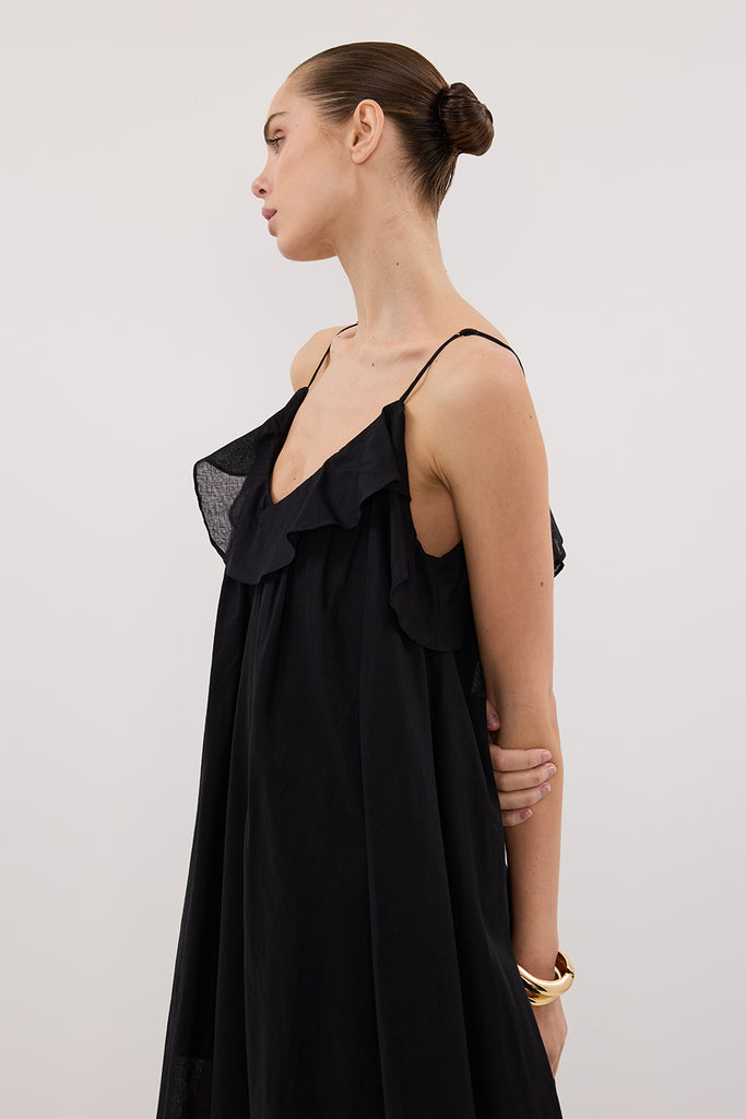 CAPRI BLACK LINEN BLEND MAXI DRESS | Dissh