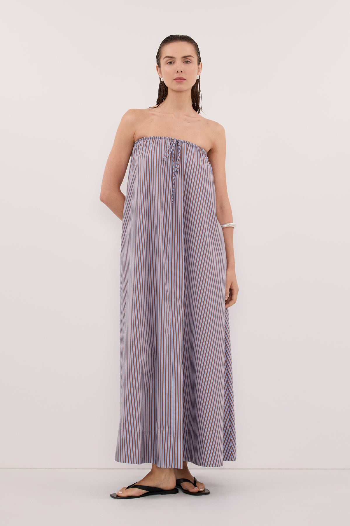 HARRI STRIPE STRAPLESS DRESS – DISSH