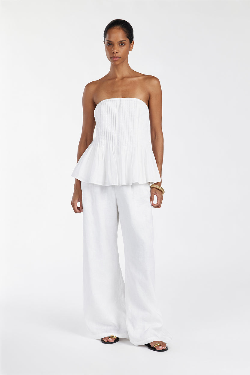 PAIGE WHITE LINEN BLEND TOP – DISSH