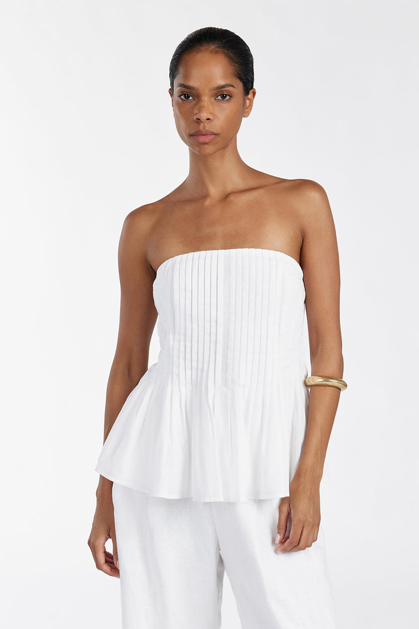 PAIGE WHITE LINEN BLEND TOP – DISSH