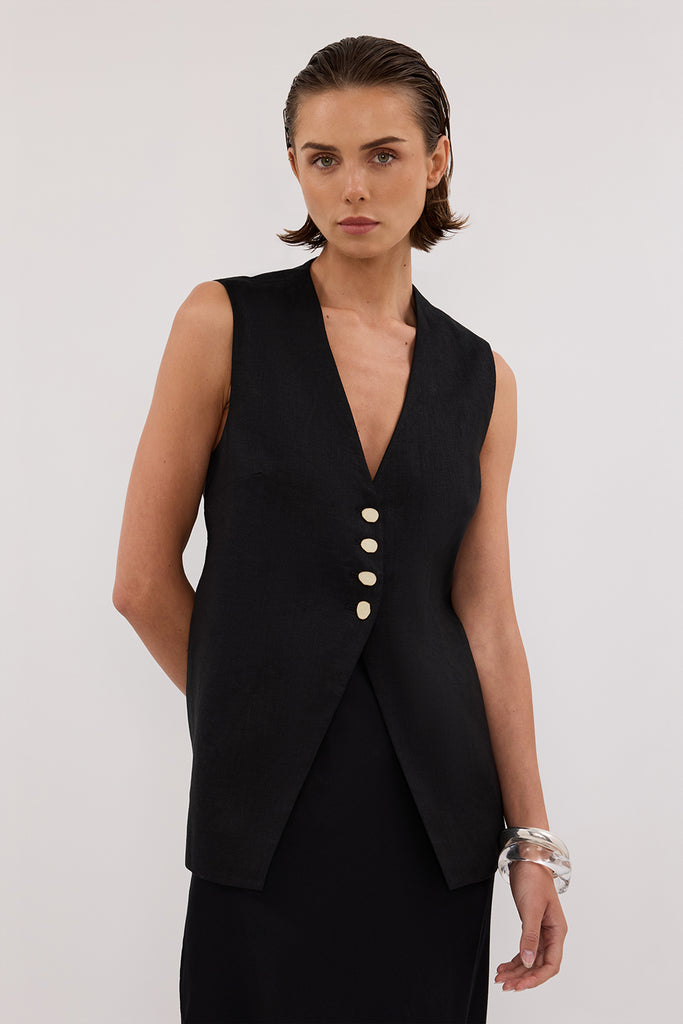KNOX BLACK LINEN VEST | Dissh