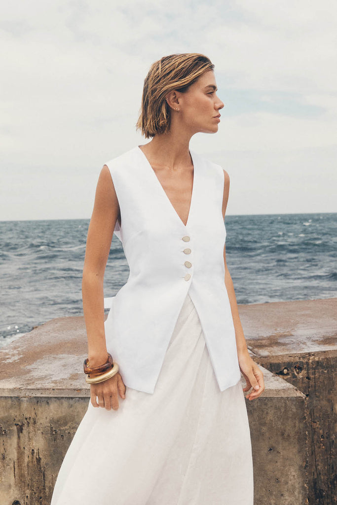 KNOX WHITE LINEN VEST | Dissh