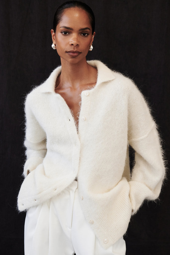 SALMA IVORY POLO NECK CARDIGAN | Dissh