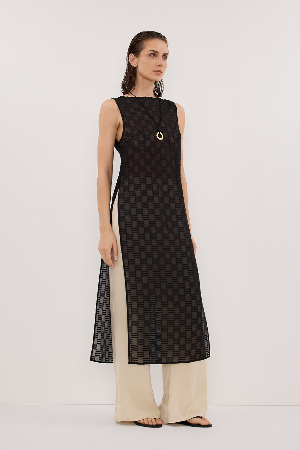ELBA BLACK SHEER TUNIC TOP – DISSH