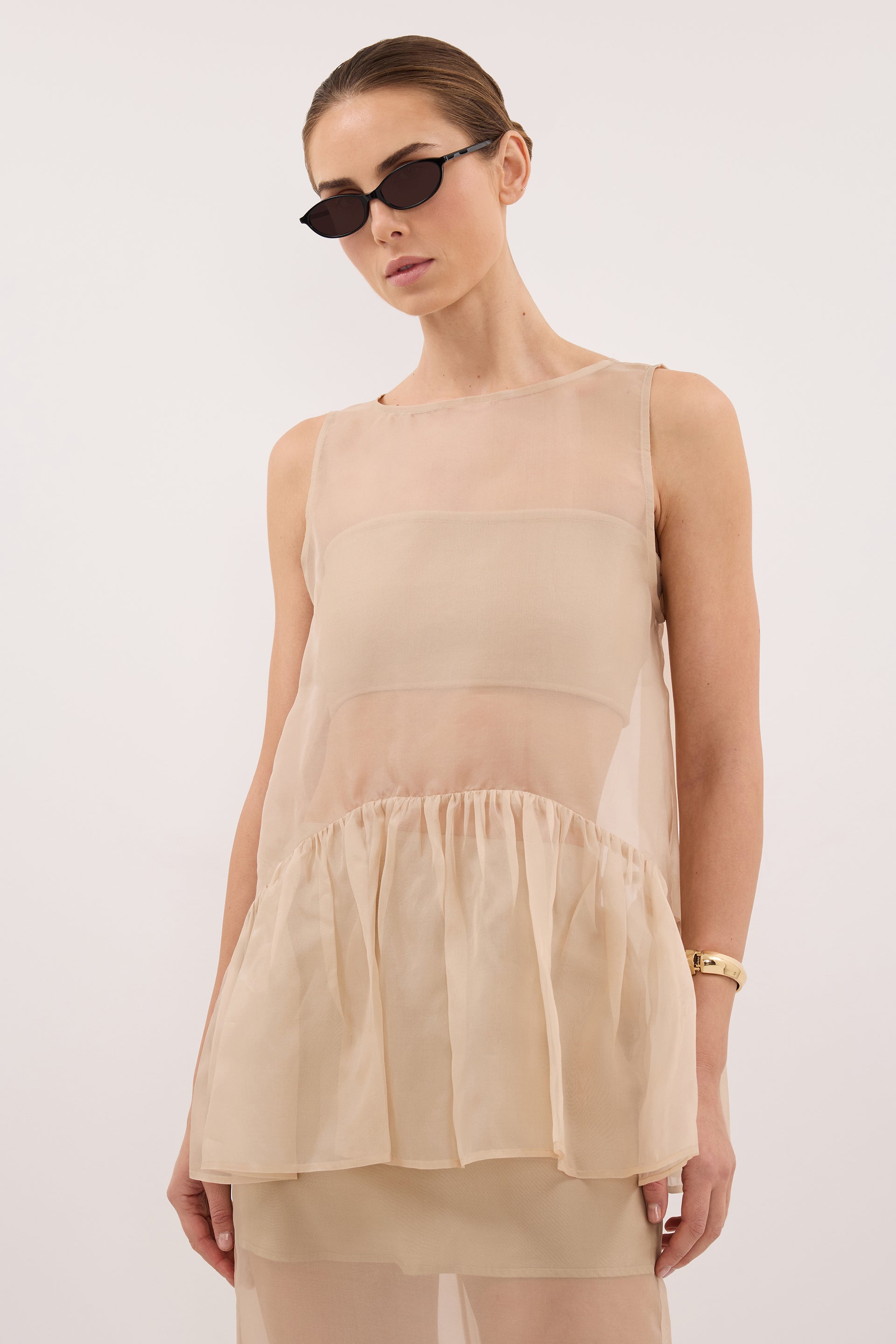SIAN GOLD ORGANZA DROP WAIST TOP – DISSH