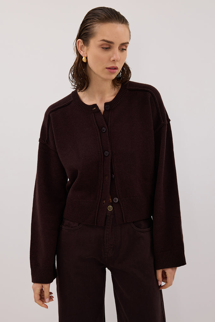 PAIGE CHOC WOOL KNIT CARDIGAN | Dissh