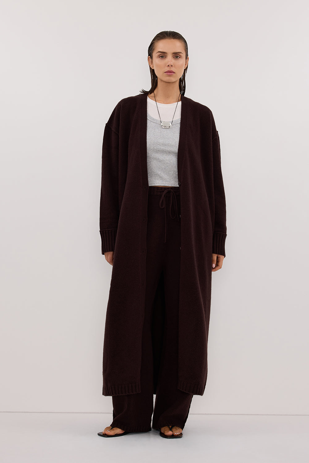 PAIGE CHOC LONGLINE WOOL KNIT COAT – DISSH