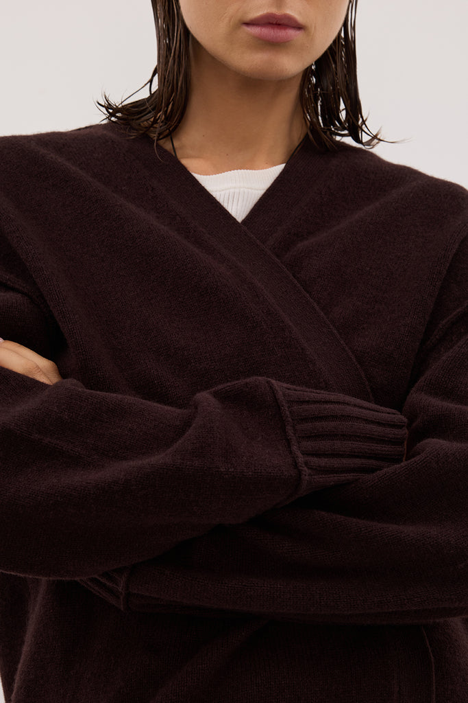 PAIGE CHOC LONGLINE WOOL KNIT COAT | Dissh