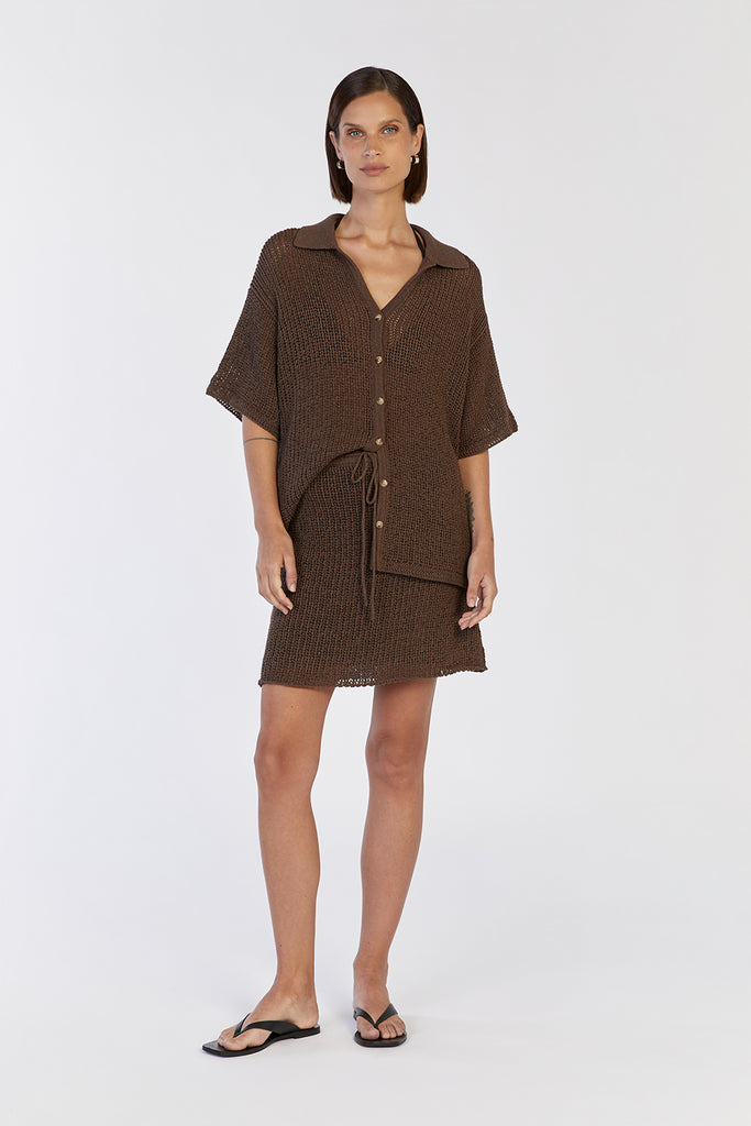 MARGOT CHOC KNIT CROCHET MINI SKIRT | Dissh