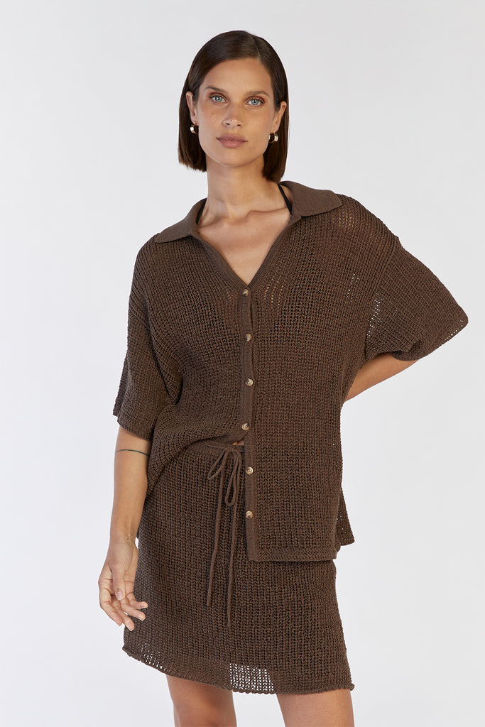 MARGOT CHOC KNIT CROCHET MINI SKIRT | Dissh