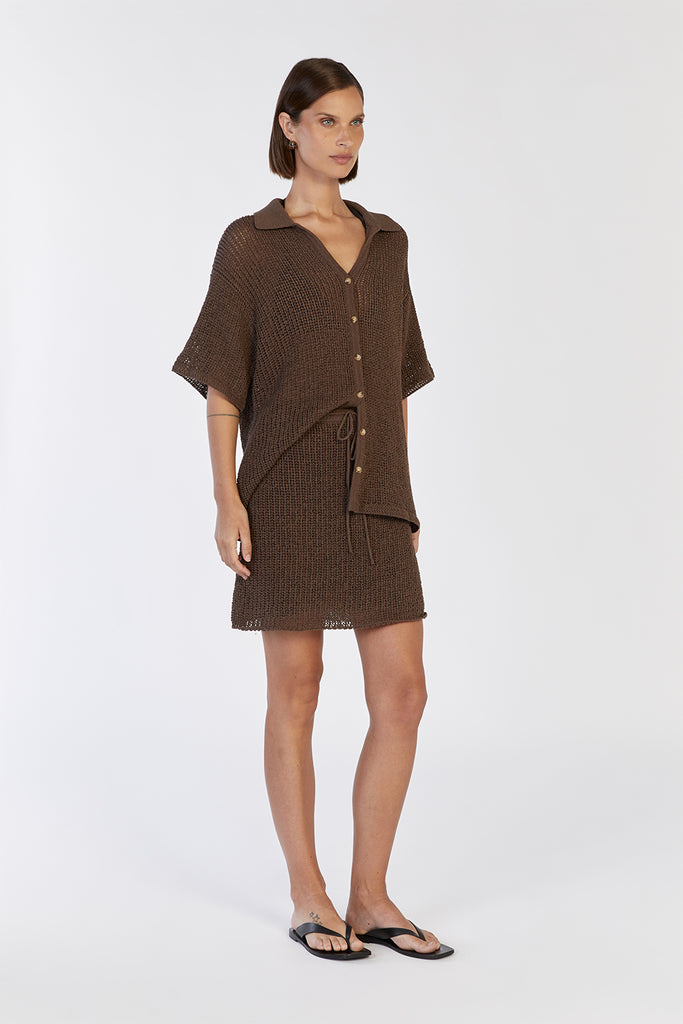 MARGOT CHOC KNIT CROCHET MINI SKIRT | Dissh
