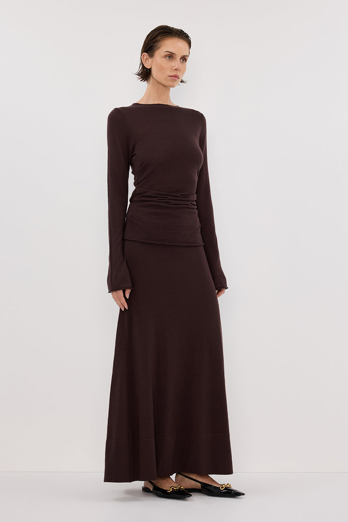 NICO BITTER CHOC MERINO MAXI SKIRT | Dissh
