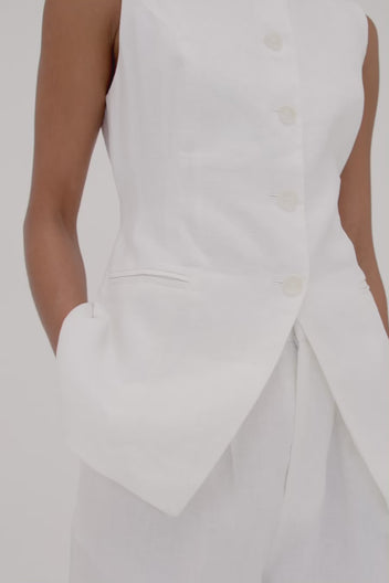 ALESSIA WHITE LINEN VEST – DISSH