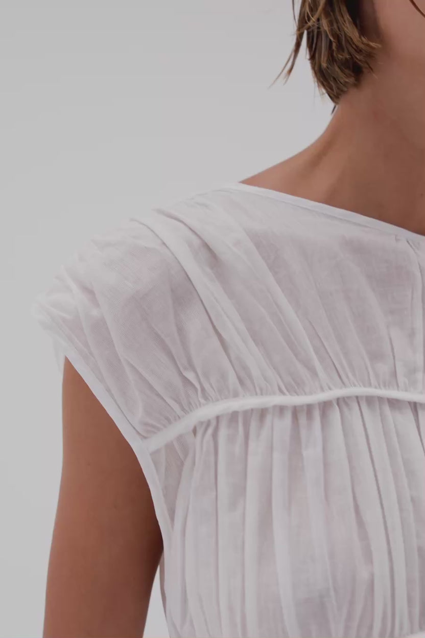 FLYNN WHITE LINEN BLEND MIDI DRESS – DISSH
