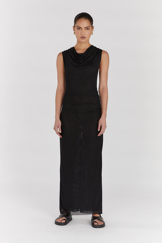 TATE BLACK MESH SLEEVELESS DRESS | Dissh